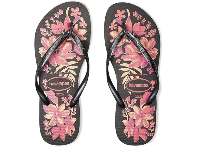 (取寄) ハワイアナス レディース スリム オーガニック フリップ フロップ サンダル Havaianas women Slim Organic Flip Flop Sandal Black/Grey/Gold