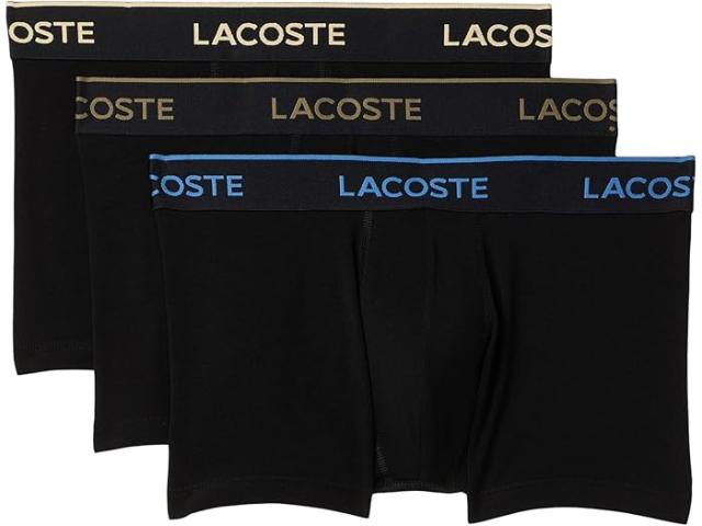 (取寄) ラコステ メンズ 3-パック クロコダイル ロゴ トランクス Lacoste men 3-pack Crocodile Logo Trunks Black W/Grey/Olive/Yellow