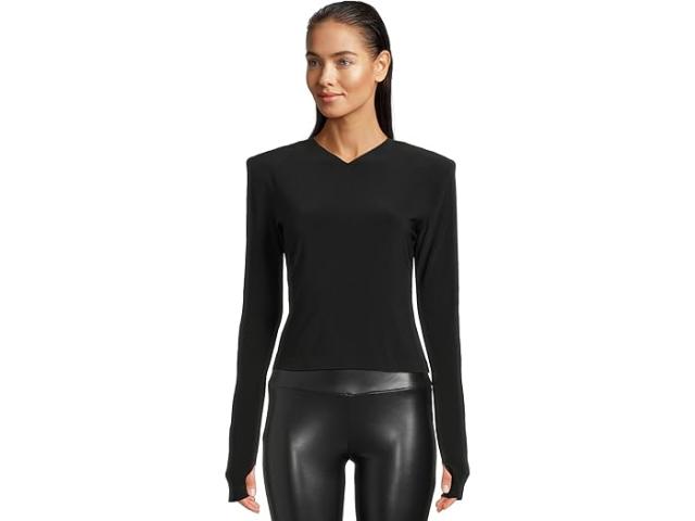 (取寄) ノーマ カマリ レディース ロング スリーブ ショルダー パッド V-ネック トップ Norma Kamali women Long Sleeve Shoulder Pad V-Neck Top Black