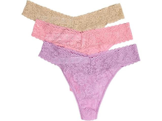 (取寄) ハンキー パンキー レディース シグニチャー レース オリジナル ライズ トング 3-パック Hanky Panky women Signature Lace Original Rise Thong 3-Pack Pink Lady/Viola Purple/Sand
