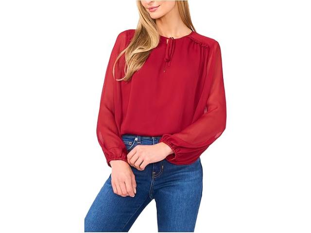 (取寄) シーシー レディース ロング スリーブ タイ ネック トップ CeCe women Long Sleeve Tie Neck Top Mulberry Red