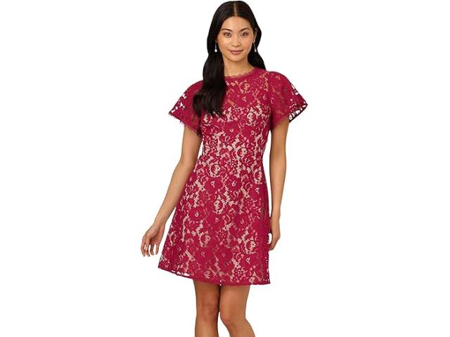 (取寄) アドリアナ パぺル レディース レース フリル ショート ドレス Adrianna Papell women Lace Flounce Short Dress Light Wine