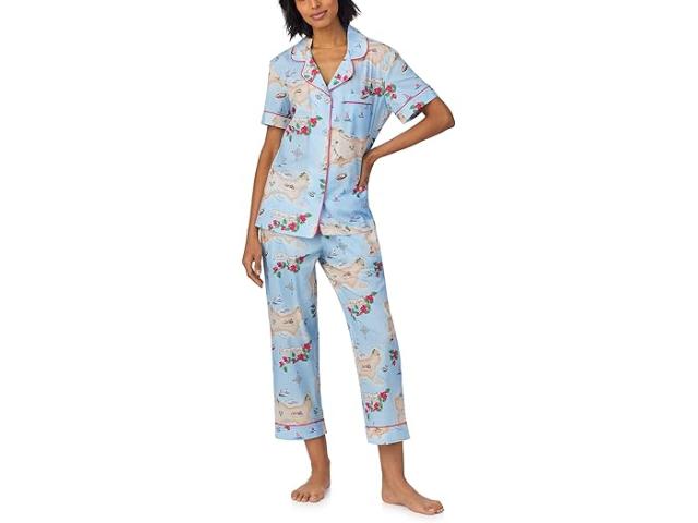 (取寄) ベッドヘッドパジャマズ レディース コットン ウーブン ショート スリーブ クロップド Pj セット Bedhead PJs women Cotton Woven Short Sleeve Cropped Pj Set Ciao Capri