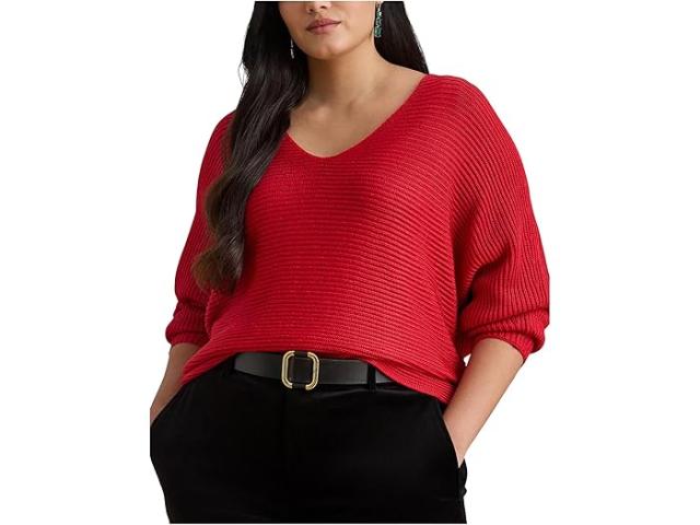 (取寄) ローレン ラルフローレン レディース プラス サイズ リブ-ニット ドルマン-スリーブ セーター Lauren Ralph Lauren women Plus Size Rib-Knit Dolman-Sleeve Sweater Ralph Red