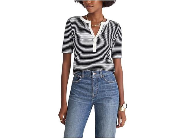 (取寄) メイドウェル レディース エルボー スリーブ ヘンリー Madewell women Elbow Sleeve Henley Midnight Navy