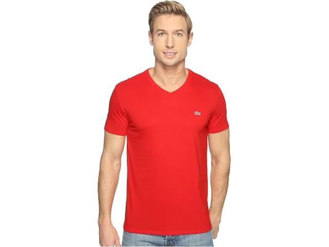 (取寄) ラコステ メンズ ショート スリーブ ピマ ジャージ V-ネック T-シャツ Lacoste men Short Sleeve Pima Jersey V-Neck T-Shirt Red
