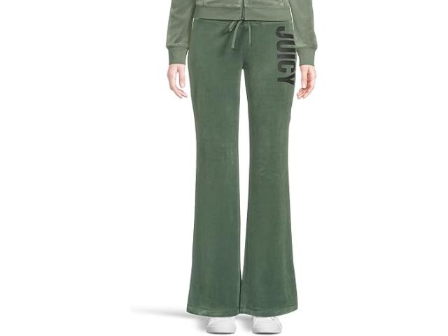 (取寄) ジューシークチュール レディース ヘリテージ ワイド レッグ トラック パンツ ウィズ ホットフィックス Juicy Couture women Heritage Wide Leg Track Pants With Hotfix Dark Forest