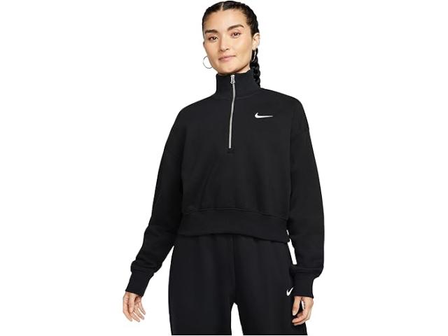 (取寄) ナイキ レディース スポーツウェア フェニックス フリース 1/4-ジップ クロップド スウェットシャツ Nike women Sportswear Phoenix Fleece 1/4-zip Cropped Sweatshirt Black/Sail