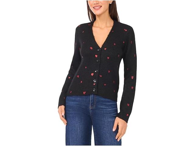 (取寄) シーシー レディース フォイル ハート カーディガン CeCe women Foil Heart Cardigan Rich Black