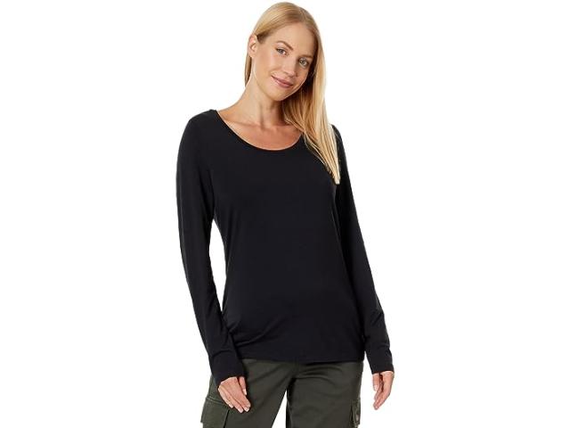 (取寄) エルエルビーン レディース ソフト ストレッチ スーピマ Tシャツ スクープ ネック  L.L.Bean women L.L.Bean Soft Stretch Supima Tee Scoop Neck Long Sleeve Dark Black