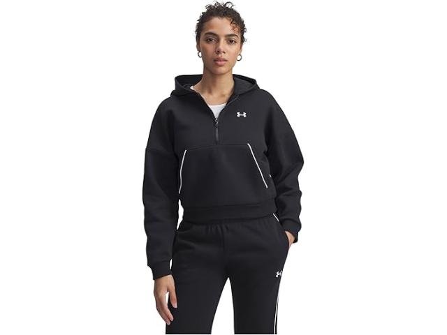 (取寄) アンダーアーマー レディース ライバル フリース パイプド 1/2 ジップ ブーディ Under Armour women Rival Fleece Piped 1/2 Zip Hoodie Black/White