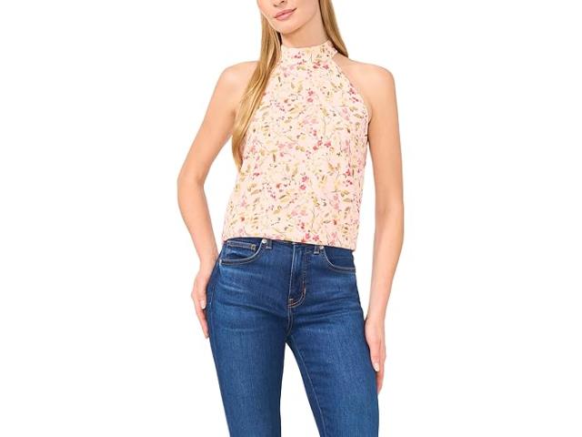 (取寄) シーシー レディース スリーブレス ホルター フォールデッド カラー トップ CeCe women Sleeveless Halter Folded Collar Top Sugar Peach
