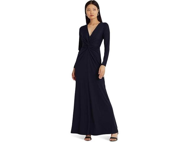 (取寄) ローレン ラルフローレン レディース ツイスト-フロント ストレッチ ジャージ ガウン Lauren Ralph Lauren women Twist-Front Stretch Jersey Gown Lighthouse Navy