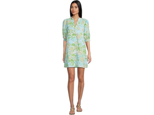 (取寄) リリー ピュリッツァー レディース ミアリー エルボー スリーブ リネン Lilly Pulitzer women Mialeigh Elbow Sleeve Linen Fresh Water Blue Sunbathers Bliss