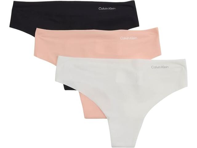 (取寄) カルバンクライン アンダーウェア レディース インビジブルズ 3-パック トング   Underwear women Invisibles 3-Pack Thong Black/Wind Chime/Luminous Peach