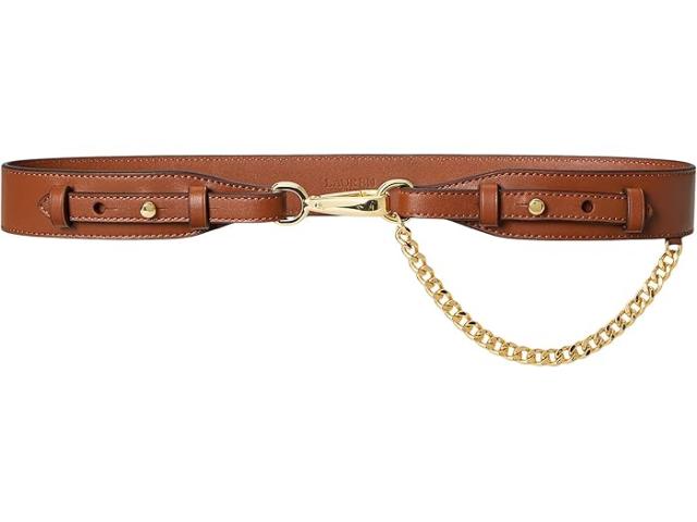 (取寄) ローレン ラルフローレン レディース チェーン-トリム レザー ベルト Lauren Ralph Lauren women Chain-Trim Leather Dog-Clip Belt Lauren Tan