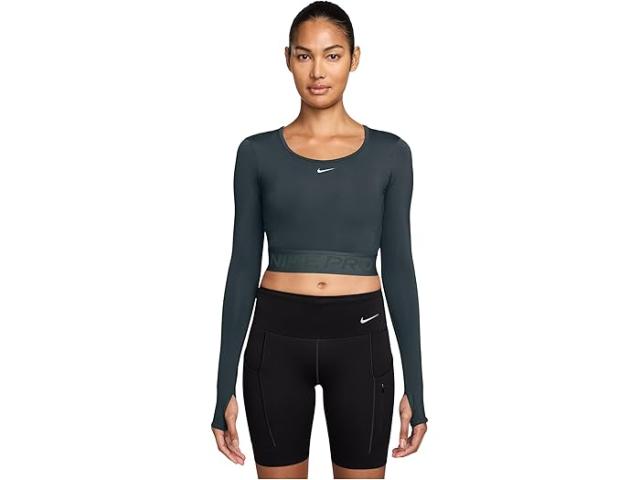 (取寄) ナイキ レディース プロ ドライ-フィット クロップド ロング-スローブ トップ Nike women Pro Dri-fit Cropped Long-sleeve Top Seaweed/Vintage Green/White