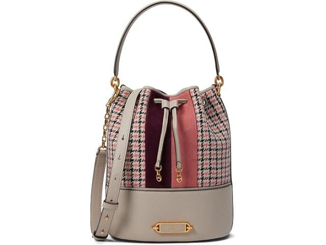 (取寄) ケイトスペード レディース グラマシー レーシング ストライプ プレイド ツイル ファブリック ミディアム バケット バッグ Kate Spade New York women Gramercy Racing Stripe Plaid Twill Fabric Medium Bucket Bag Mushroom Multi