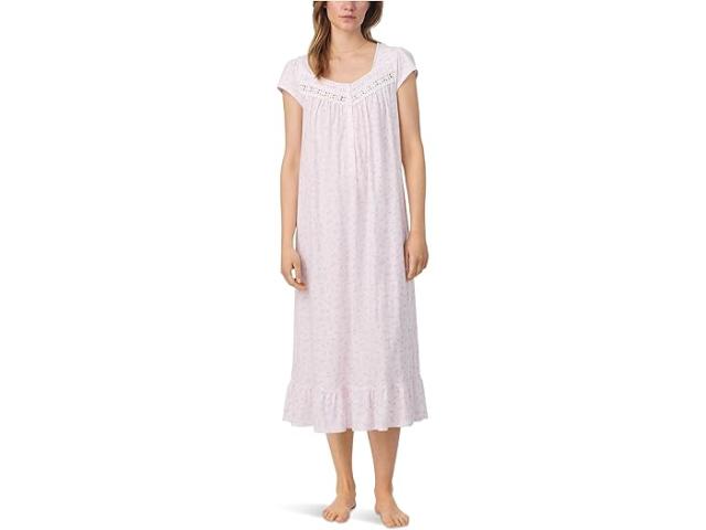 (取寄) アイリーン ウエスト レディース コットン ニット キャップ スリーブ ロング ナイトガウン Eileen West women Cotton Knit Cap Sleeve Long Nightgown White Ground Ditsy