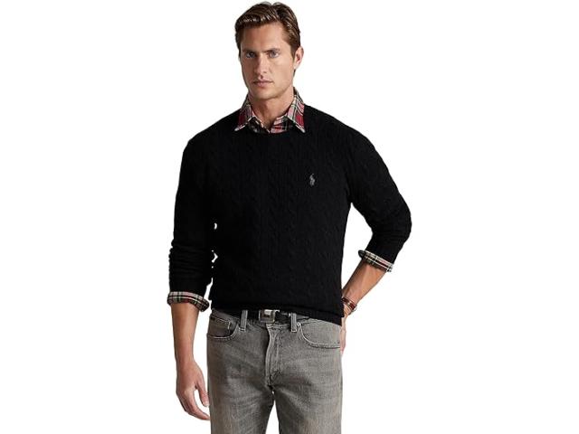 (取寄) ラルフローレン メンズ ウール-カシミヤ ケーブルニット セーター Polo Ralph Lauren men Wool-Cashmere Cable-Knit Sweater Polo Black