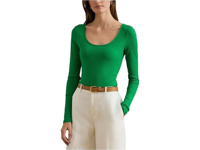 (取寄) ローレン ラルフローレン レディース リブ-ニット ロング-スローブ スクープ ネック ティー Lauren Ralph Lauren women Rib-Knit Long-Sleeve Scoop Neck Tee Stem