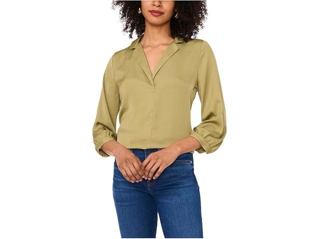 (取寄) ヴィンスカムート レディース カラード V-ネック ロング スリーブ ブラウザ Vince Camuto women Collared V-Neck Long Sleeve Blouse Moss Green