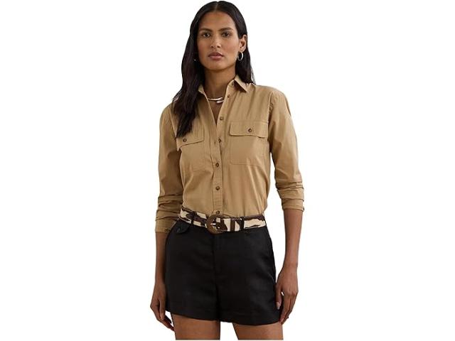 (取寄) ローレン ラルフローレン レディース リラックスド-フィット フィット フェザーウェイト コットン シャツ Lauren Ralph Lauren women Relaxed Fit Featherweight Cotton Shirt Birch Tan