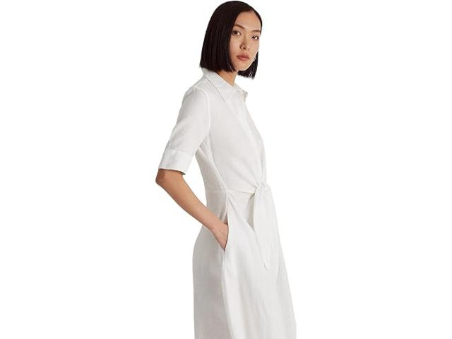 (取寄) ローレン ラルフローレン レディース ピティート リネン シャツドレス Lauren Ralph Lauren women Petite Linen Shirtdress White