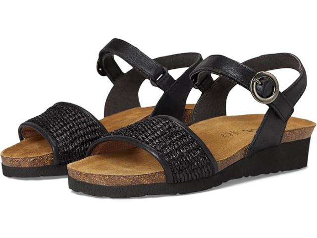 (取寄) ナオト レディース セシル Naot women Cecile Black Shiny Leather/Black Raffia