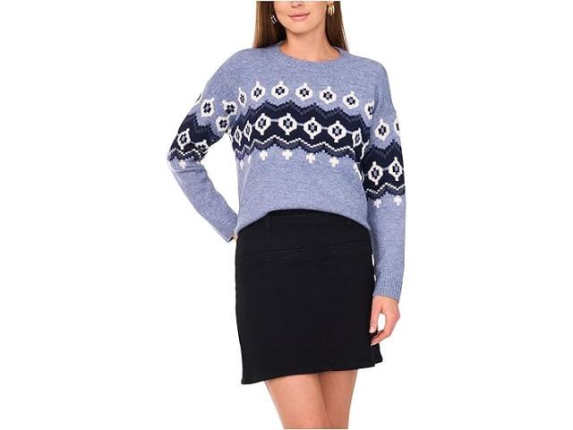 (取寄) ヴィンスカムート レディース フェア アイル ラグラン ロング スリーブ クルー Vince Camuto women Fair Isle Raglan Long Sleeve Crew Denim Heather