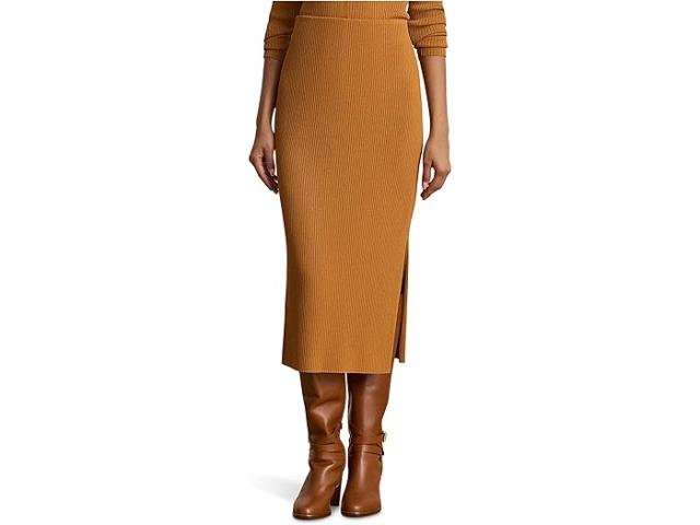 (取寄) ローレン ラルフローレン レディース リブ-ニット ペンシル ミディ スカート Lauren Ralph Lauren women Rib-Knit Pencil Midi Skirt Cinnamon Bark