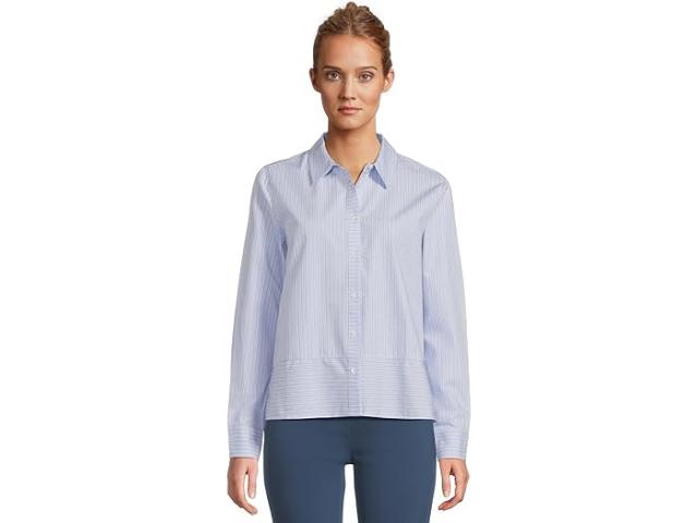 (取寄) エリオット ローレン レディース ロング スリーブ ボタン フロント ストライプ シャツ ウィズ フロント シーム ディテール Elliott Lauren women Long Sleeve Button Front Stripe Shirt With Front Seam Detail Blue/White