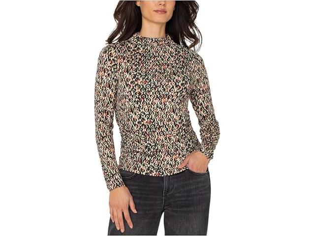 (取寄) リバプールロサンゼルス レディース ロング スリーブ モック ネック ニット トップ ウィズ シャーリング Liverpool Los Angeles women Long Sleeve Pleasted Mock Neck Knit Top With Shirring Multi Geo Ikat
