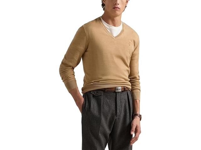 (取寄) ラルフローレン メンズ ウォッシャブル ウール V-ネック セーター Polo Ralph Lauren men Washable Wool V-Neck Sweater Camel Melange