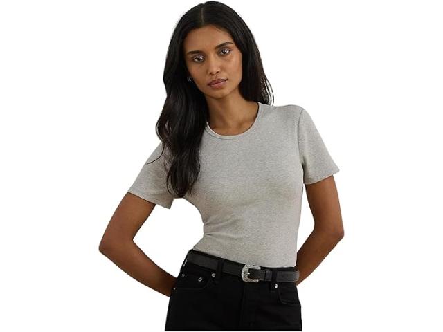 (取寄) ローレン ラルフローレン レディース ピティート ストレッチ コットン クルーネック ティー Lauren Ralph Lauren women Petite Stretch Cotton Crewneck Tee Pearl Grey Heather