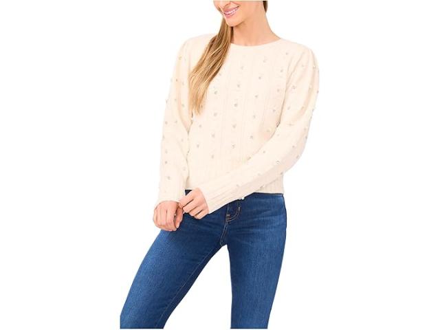 (取寄) シーシー レディース パール エンベリッシュ ポインテール セーター CeCe women Pearl Embellished Pointelle Sweater Buttercream