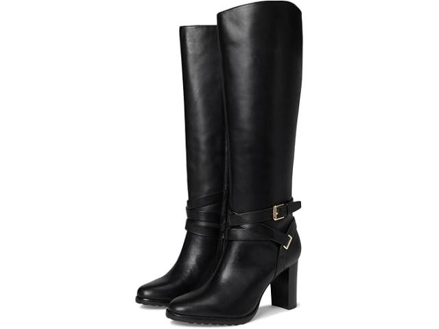(取寄) ローレン ラルフローレン レディース コリンズ バーニッシュド レザー トール ブーツ ヒール Lauren Ralph Lauren women Collins Burnished Leather Tall Boots Heel Black