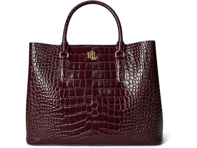 (取寄) ローレン ラルフローレン レディース エンボス レザー ラージ マーシー サッチェル Lauren Ralph Lauren women Embossed Leather Large Marcy Satchel Dark Garnet