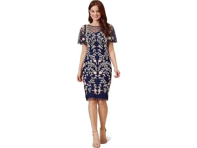 (取寄) アドリアナ パぺル レディース ビーデッド ショート ドレス Adrianna Papell women Beaded Short Dress Navy/Blush
