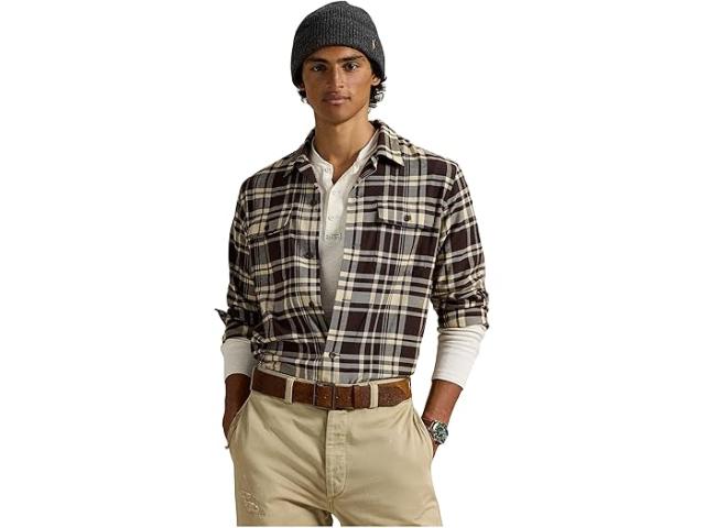 (取寄) ラルフローレン メンズ クラシック フィット プレイド パフォーマンス キャンプ シャツ Polo Ralph Lauren men Classic Fit Plaid Performance Camp Shirt 6984 Nutmeg Brown Cream