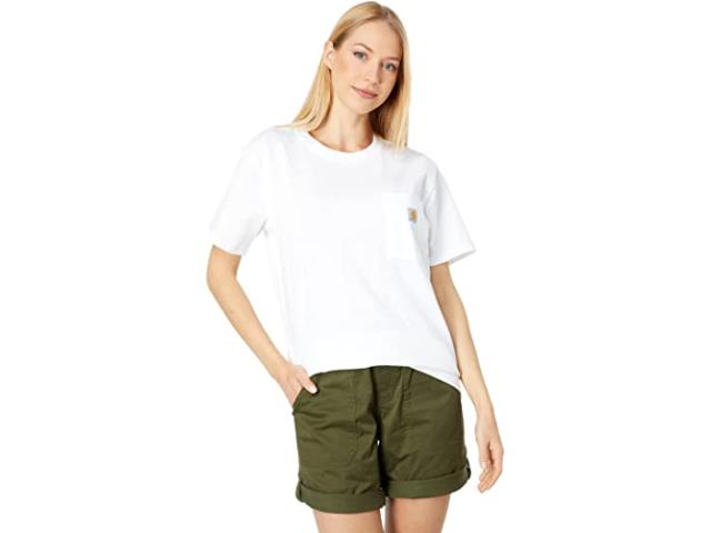 (取寄) カーハート レディース WK87 ワークウェア ポケット ショート スリーブ Tシャツ Carhartt women WK87 Workwear Pocket Short Sleeve T-Shirt White