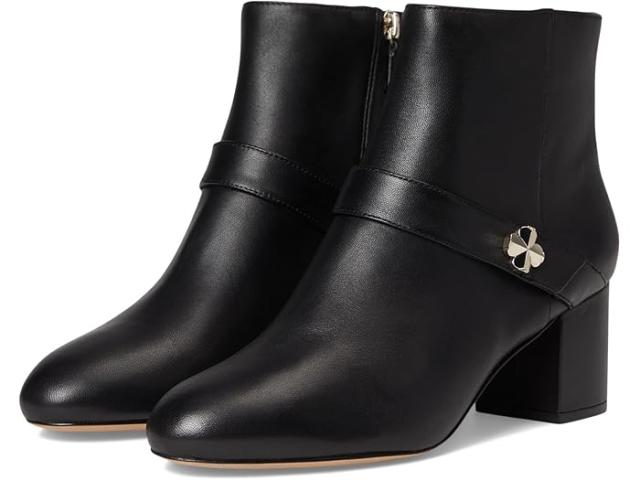 (取寄) ケイトスペード レディース スペード フラワー スムース レザー ヒールド アンクル ブーティ Kate Spade New York women Spade Flower Smooth Leather Heeled Ankle Bootie Black