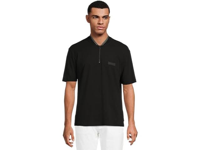 (取寄) アルマーニエクスチェンジ メンズ ジップ コットン ポロ Armani Exchange men Zip Cotton Polo Black