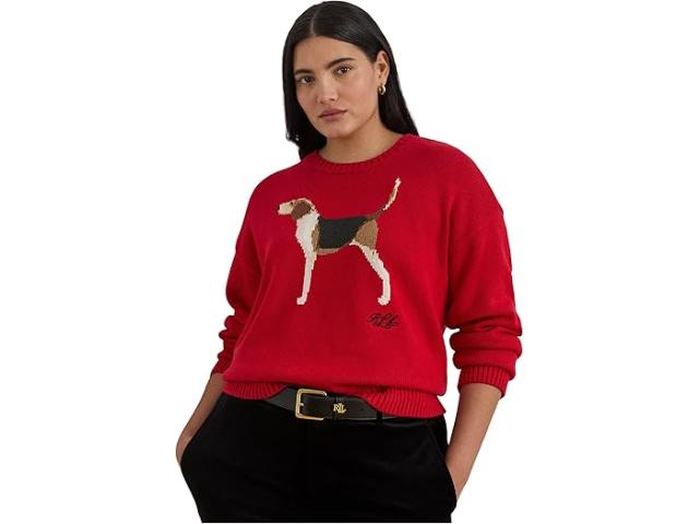 (取寄) ローレン ラルフローレン レディース プラス サイズ インターシャ-ニット フォックスハウンド コットン セーター Lauren Ralph Lauren women Plus Size Intarsia-Knit Foxhound Cotton Sweater Ralph Red Multi