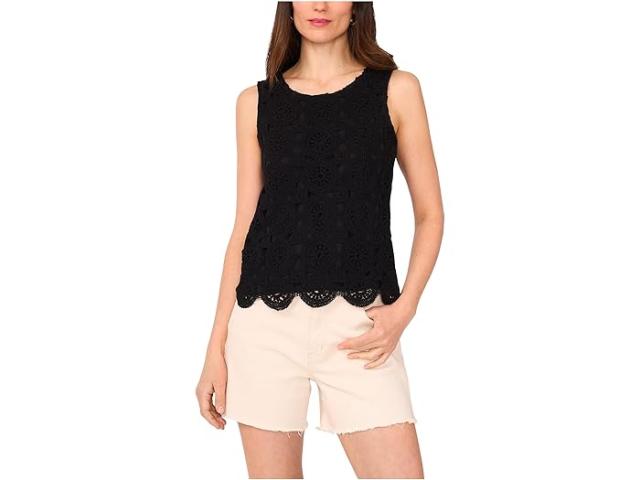(取寄) ヴィンスカムート レディース クローシェ フロント タンク スカルプ エッジ Vince Camuto women Crochet Front Tank Scallop Edge Rich Black
