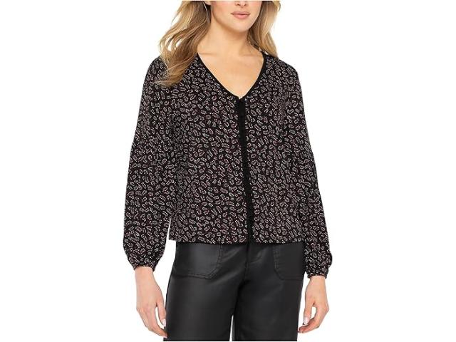 (取寄) リバプールロサンゼルス レディース ロング スリーブ ボタン フロント ニット トップ Liverpool Los Angeles women Long Sleeve Button Front Knit Top Black Red Ditsy