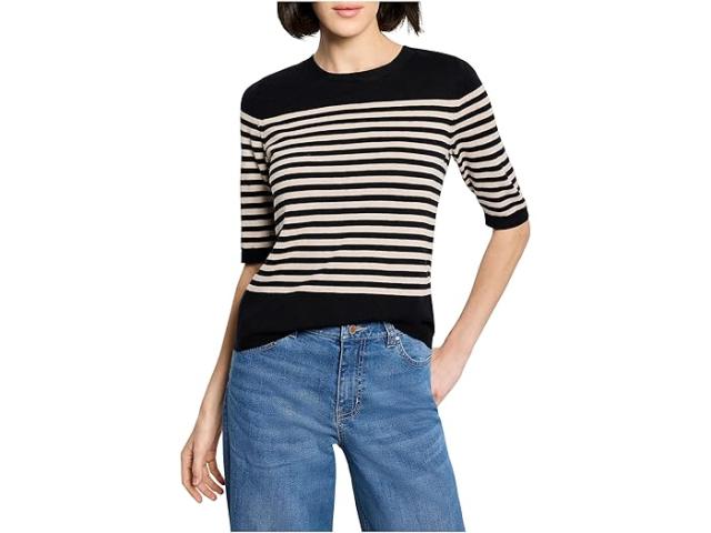 (取寄) ニックゾー レディース ピティート ストライプ ピュア コットン セーター ティー NIC+ZOE women Petite Stripe Pure Cotton Sweater Tee Black Multi