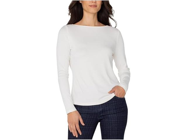 (取寄) リバプールロサンゼルス レディース ロング スリーブ ボート ネック ニット トップ Liverpool Los Angeles women Long Sleeve Boat Neck Knit Top Washed Cream