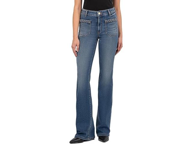 (取寄) カット フロム ザ クロス レディース アナ ハイ ライズ フロント パッチ ポケッツ ウィズ ブレイド バック スクエア KUT from the Kloth women Ana High Rise Front Patch Pockets With Braid Back Square Fame with Dark Base Wash