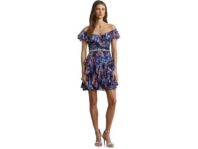 (取寄) ローレン ラルフローレン レディース プリント オフ-ザ-ショルダー カクテル ドレス Lauren Ralph Lauren women Print Off-The-Shoulder Cocktail Dress Blue Multi